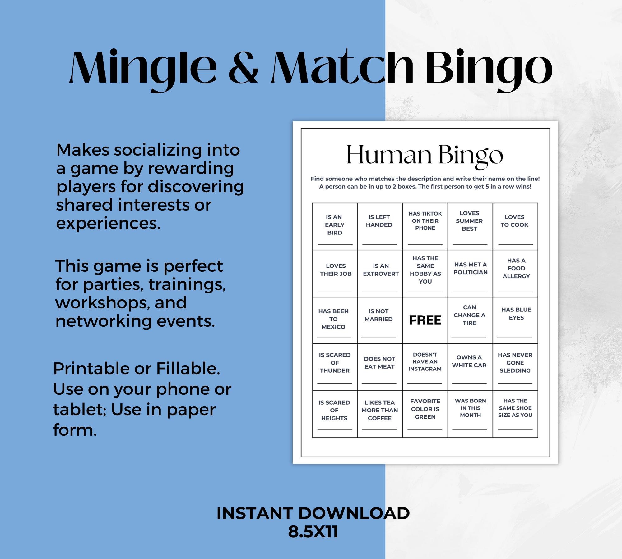 Human Bingo Game, Fillable Editable, Instant Download, Digital ...
