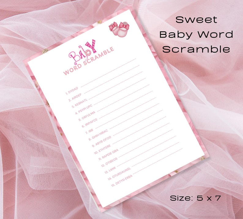 Baby Word Scramble, Girl Baby Shower, Baby Shower Bingo, Printable Baby ...