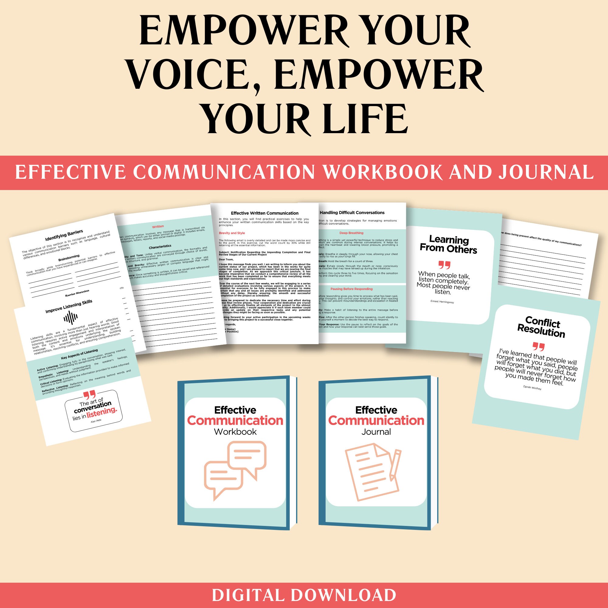 Effective Communication Skills Workbook and Journal, Therapy Worksheet ...