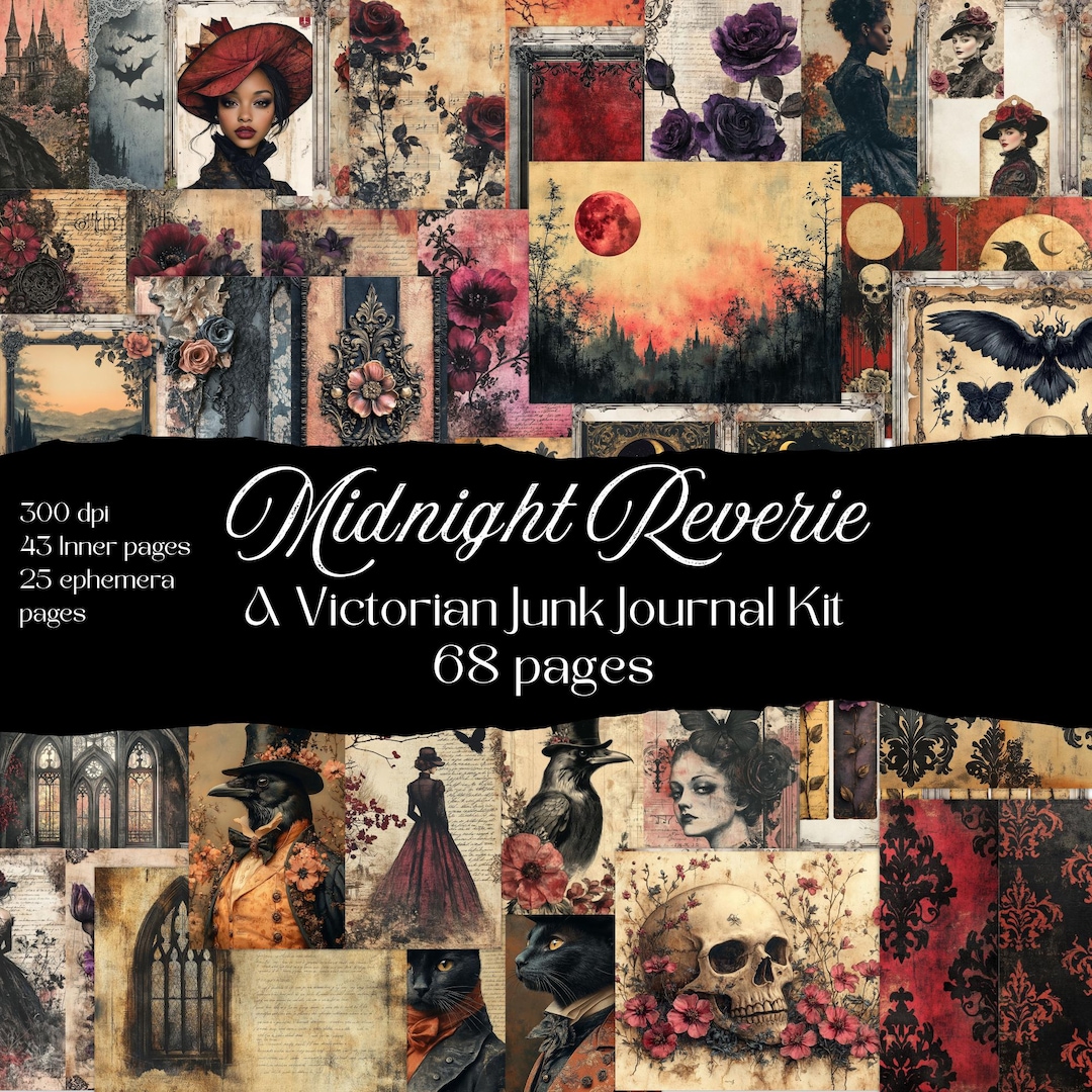 Victorian Goth Junk Journal Kit, Dark Romance, Vintage Ephemera Set ...