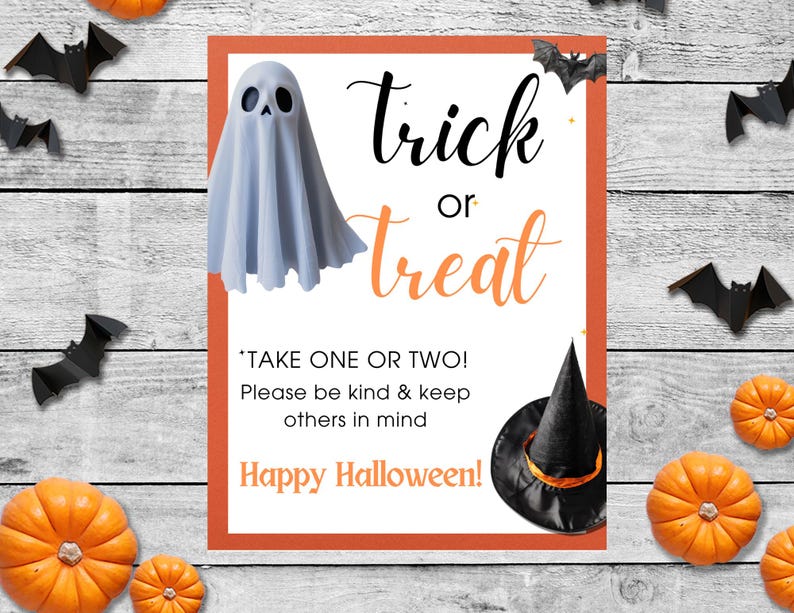 Trick or Treat Sign, Halloween Candy Sign, Printable Halloween ...