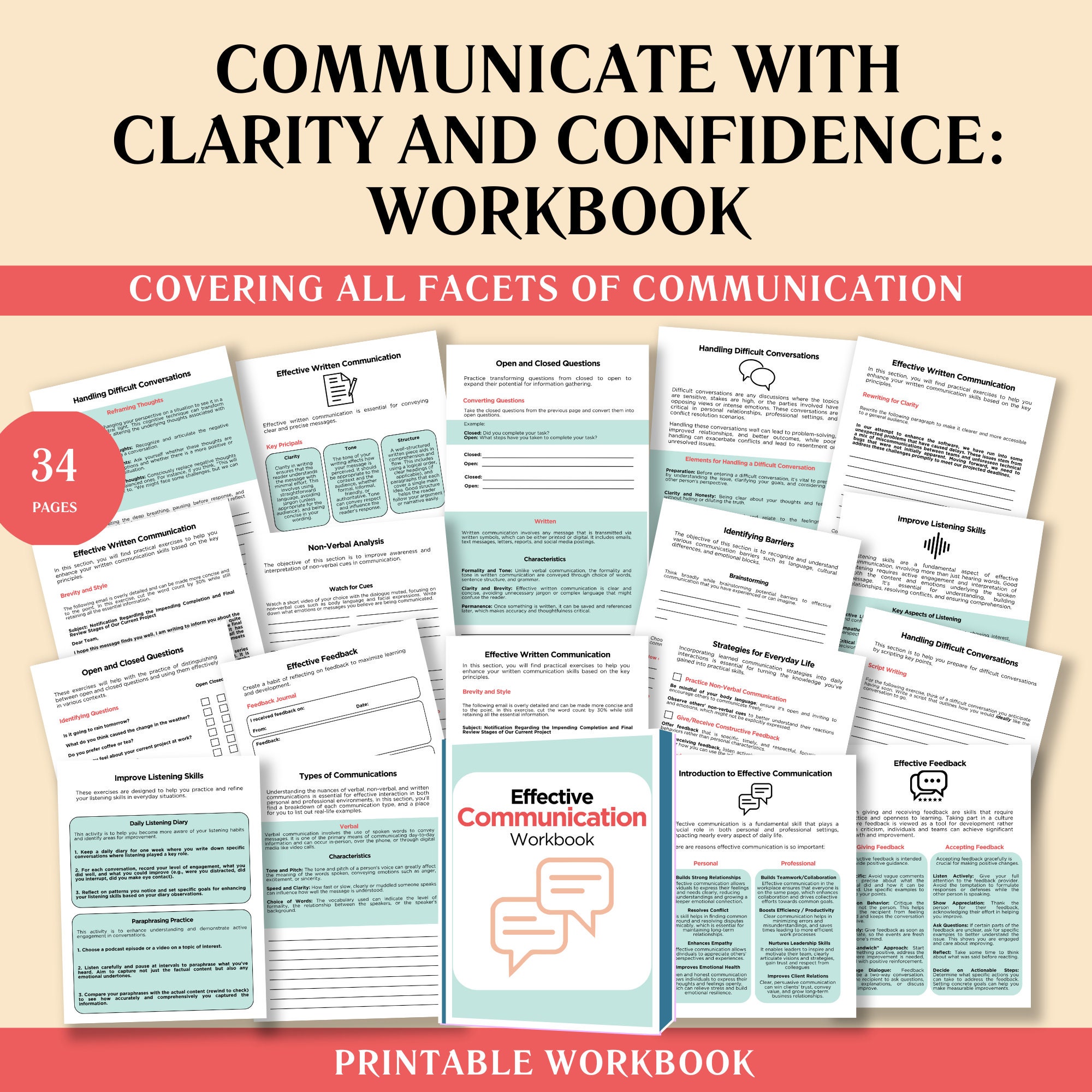 Effective Communication Skills Workbook and Journal, Therapy Worksheet ...