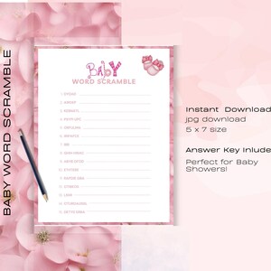 Baby Word Scramble, Girl Baby Shower, Baby Shower Bingo, Printable Baby ...