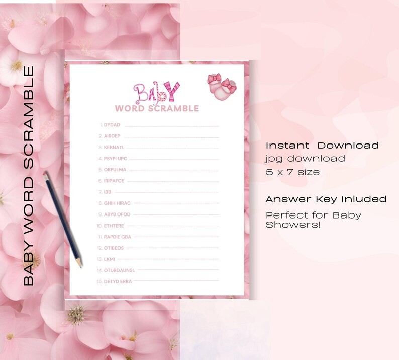 Baby Word Scramble, Girl Baby Shower, Baby Shower Bingo, Printable Baby ...