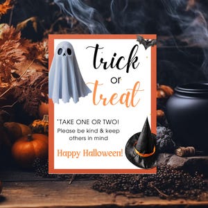Trick or Treat Sign, Halloween Candy Sign, Printable Halloween ...