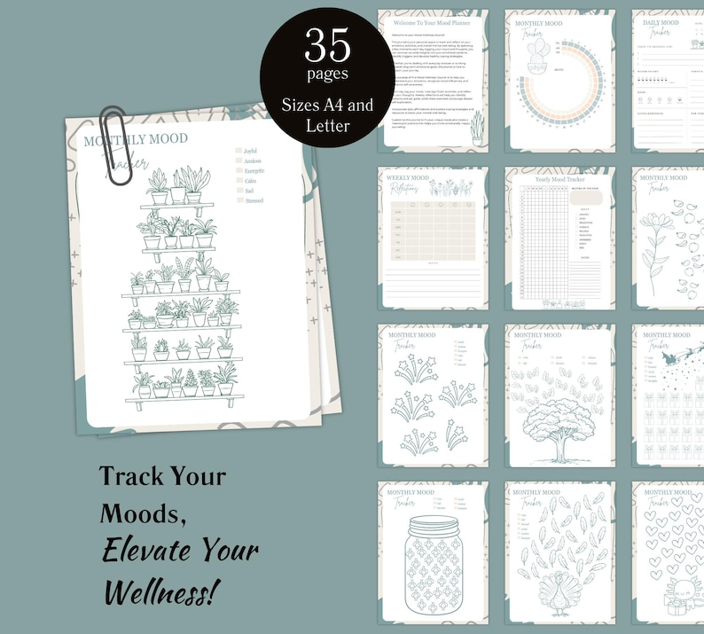 Mood Tracker Pack, Bullet Journal Idea, Bullet Journal Page, Daily Mood ...