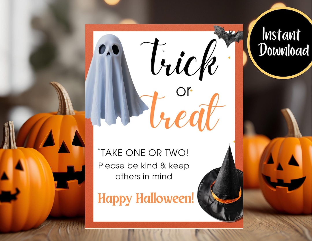 Trick or Treat Sign, Halloween Candy Sign, Printable Halloween ...