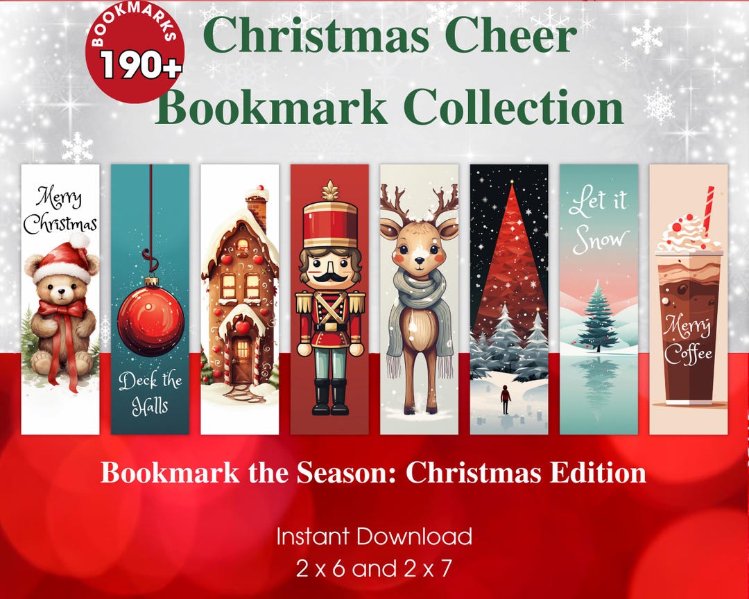 Christmas Bookmarks Printable, Book Accessories, Book Club Gifts, Cute ...