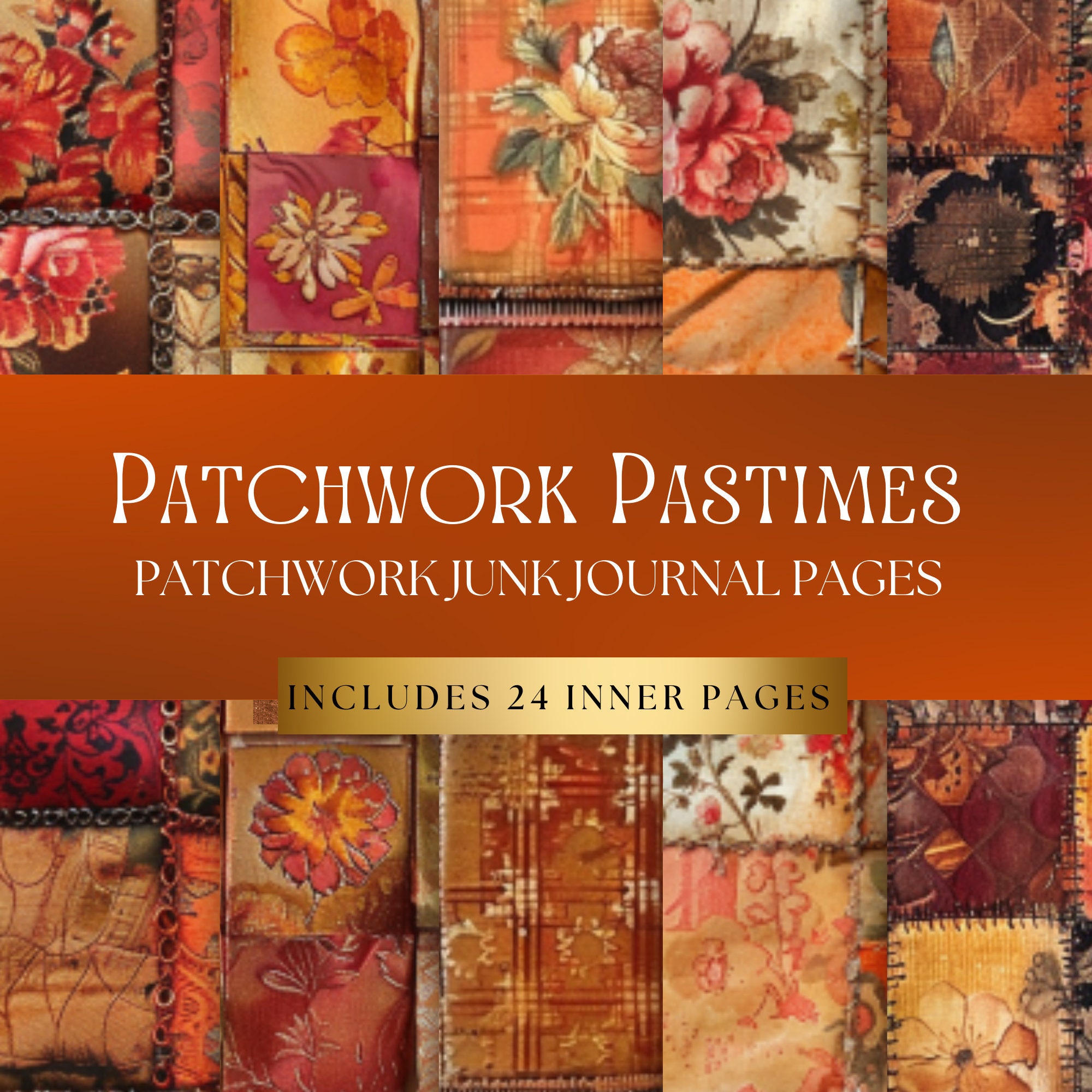 Patchwork Journal, Orange Junk Journal, Junk Journal Kit, Junk Journal Pages, Scrapbooking Paper ...