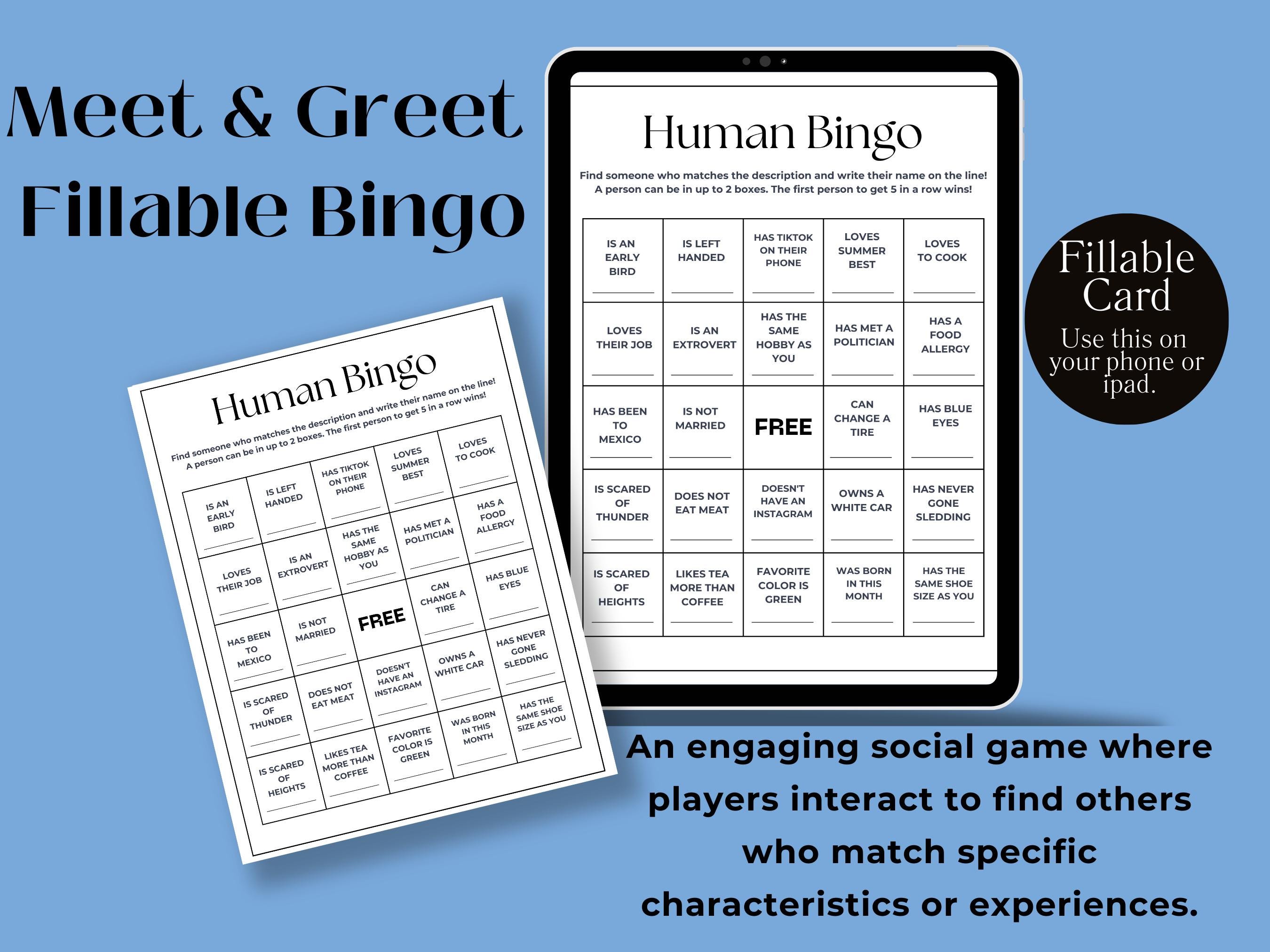Human Bingo Game, Fillable Editable, Instant Download, Digital ...
