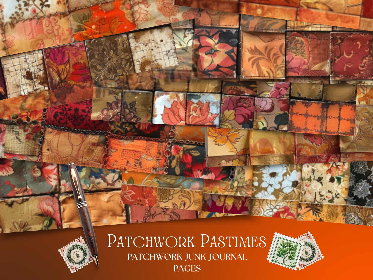 Patchwork Journal, Orange Junk Journal, Junk Journal Kit, Junk Journal Pages, Scrapbooking Paper ...