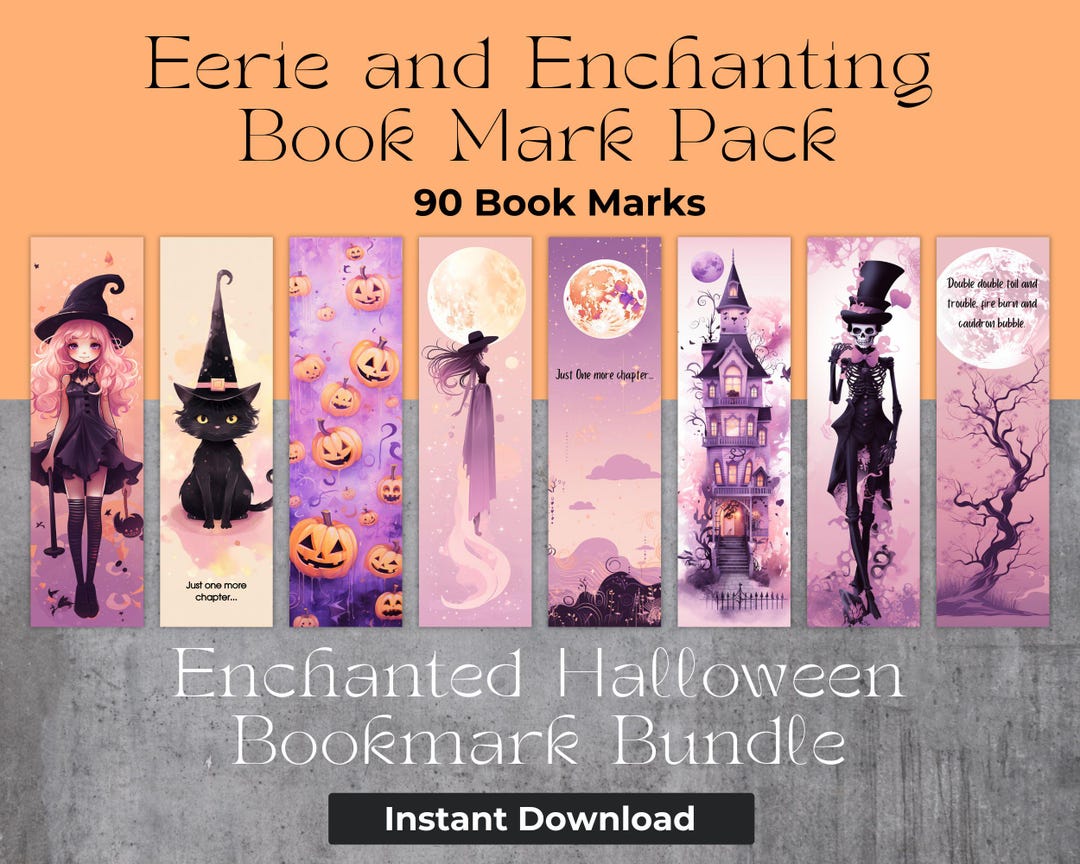 Halloween Bookmark Bundle, Printable Bookmarks, Hostess Gift, Spooky ...