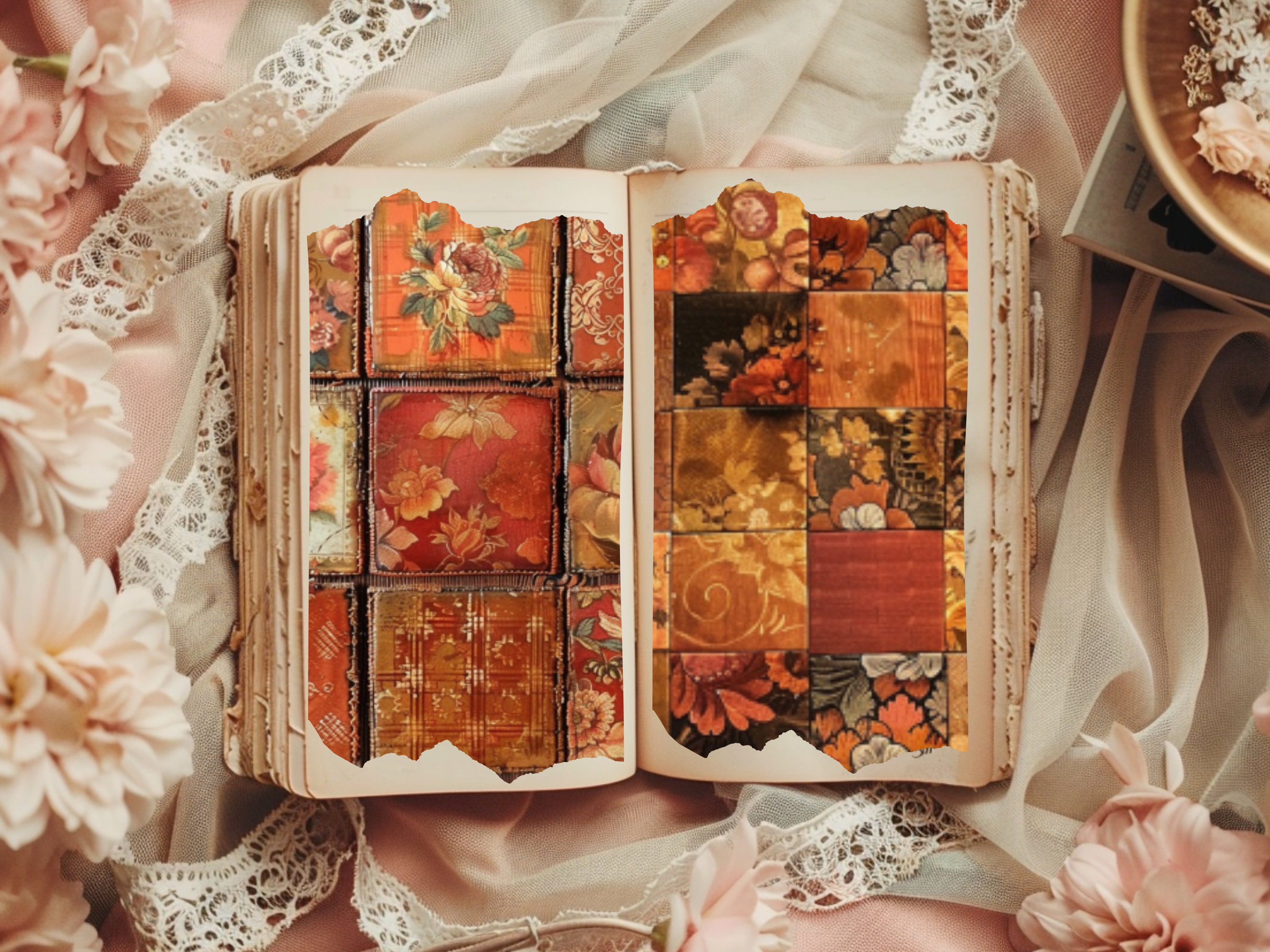 Patchwork Journal, Orange Junk Journal, Junk Journal Kit, Junk Journal Pages, Scrapbooking Paper ...