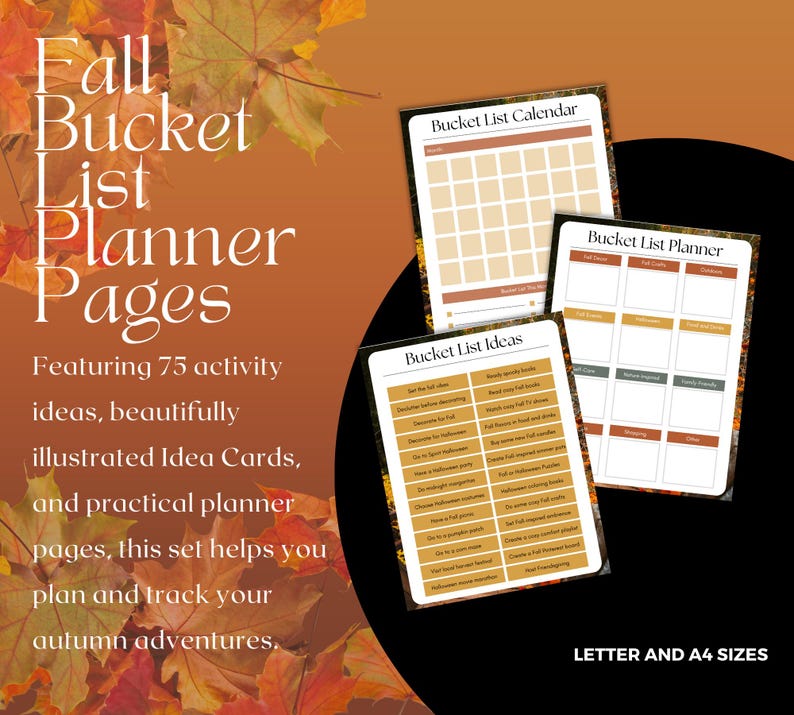 Fall Bucket List With Cards, Seasonal Bucket List, Autumn Bucket List ...