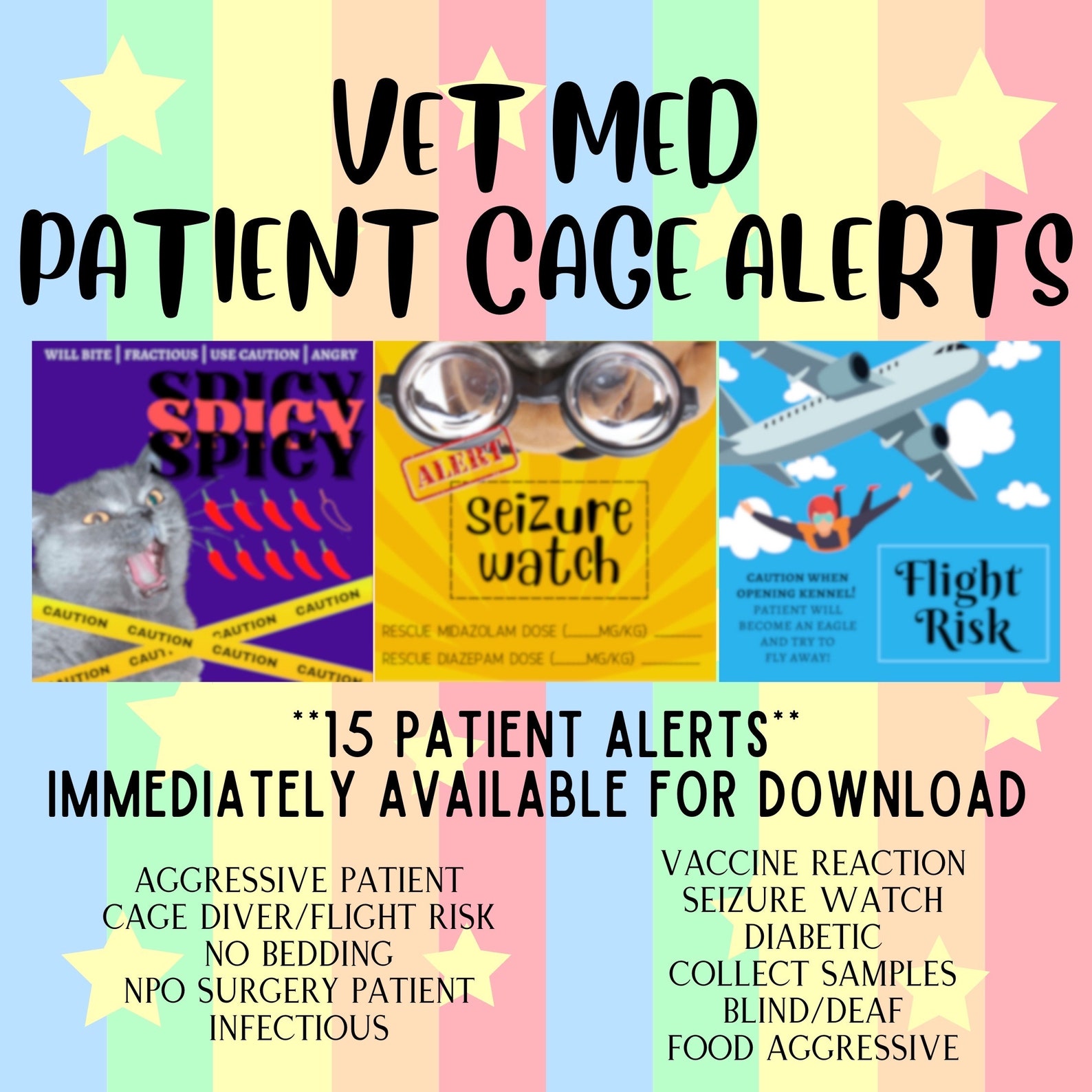 Vet Med Cage Cards Downloadable / Patient Kennel Alert - Etsy
