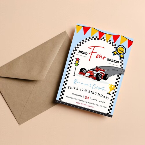 Need 4 Speed Birthday Invitation Race Car Invitation Speed - Etsy
