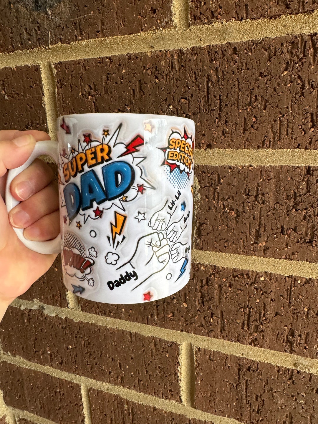 Super Dad Fist Bump Mug, 3D Effect Mug, You Hold Our Hands Coffee Mug ...