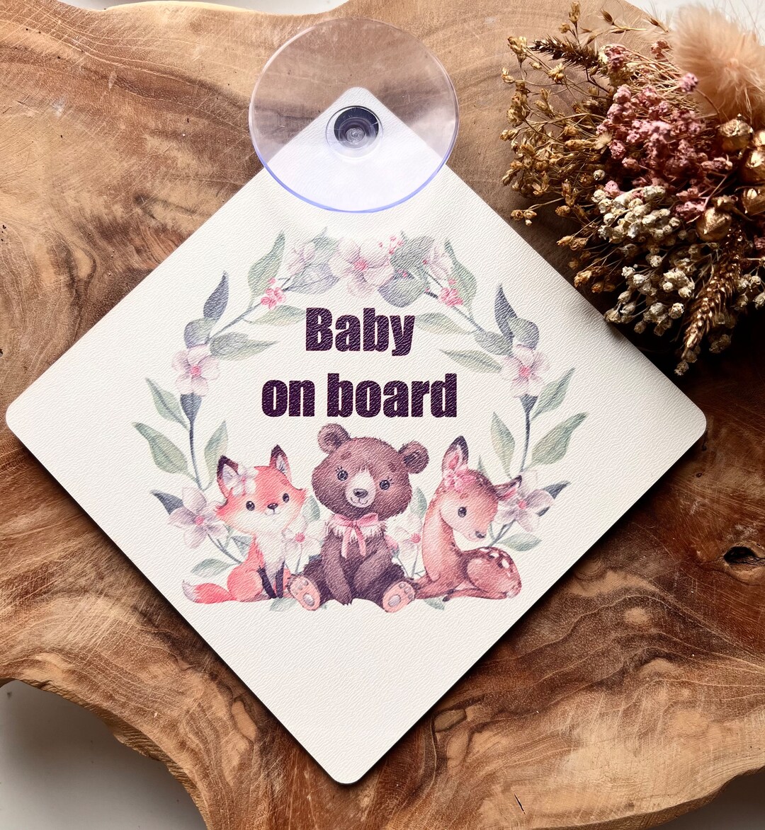 Personalized Baby on Board Wood Animals Car Sign With Suction Cup. - Etsy