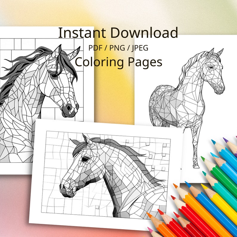 Cubism Horses Coloring Pages 3 Pack Adult Coloring Book - Etsy