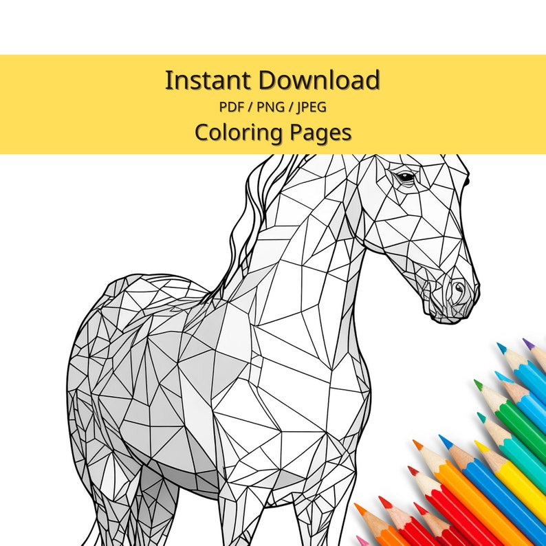 Cubism Horses Coloring Pages 3 Pack Adult Coloring Book - Etsy