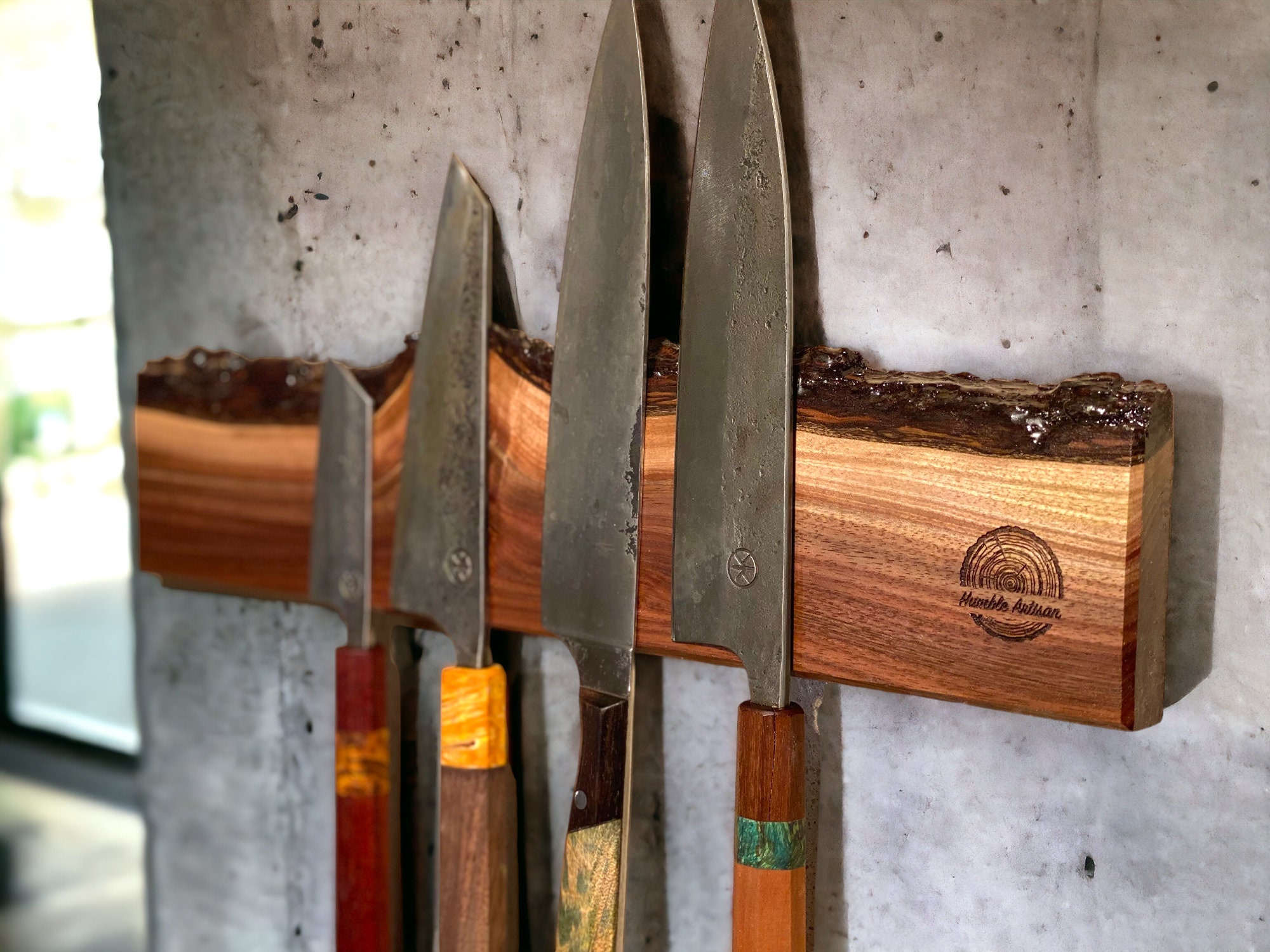 Magnetic Knife Rack Holder, Live Edge With Bark Canadian Walnut Knives ...