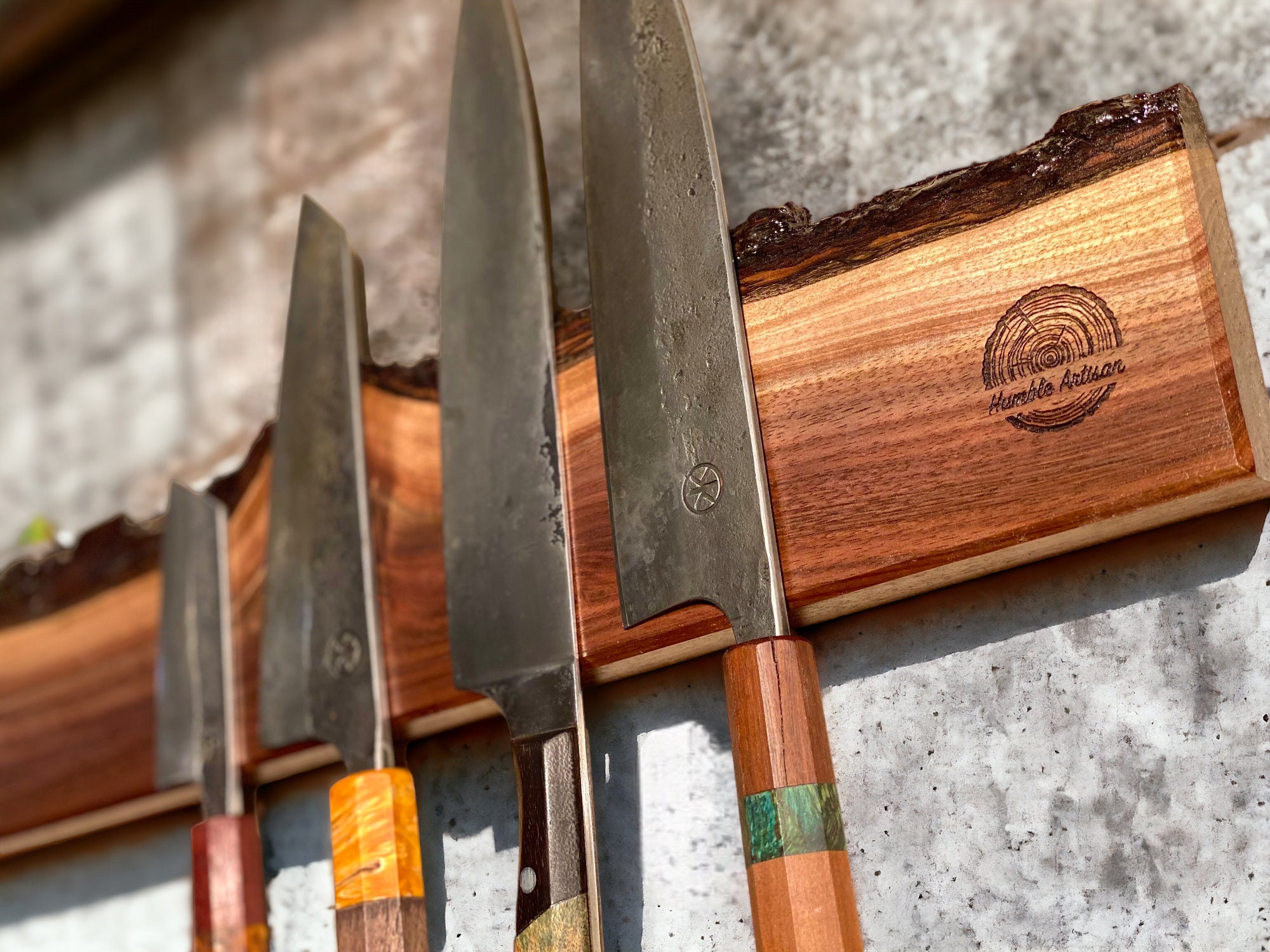 Magnetic Knife Rack Holder, Live Edge With Bark Canadian Walnut Knives ...