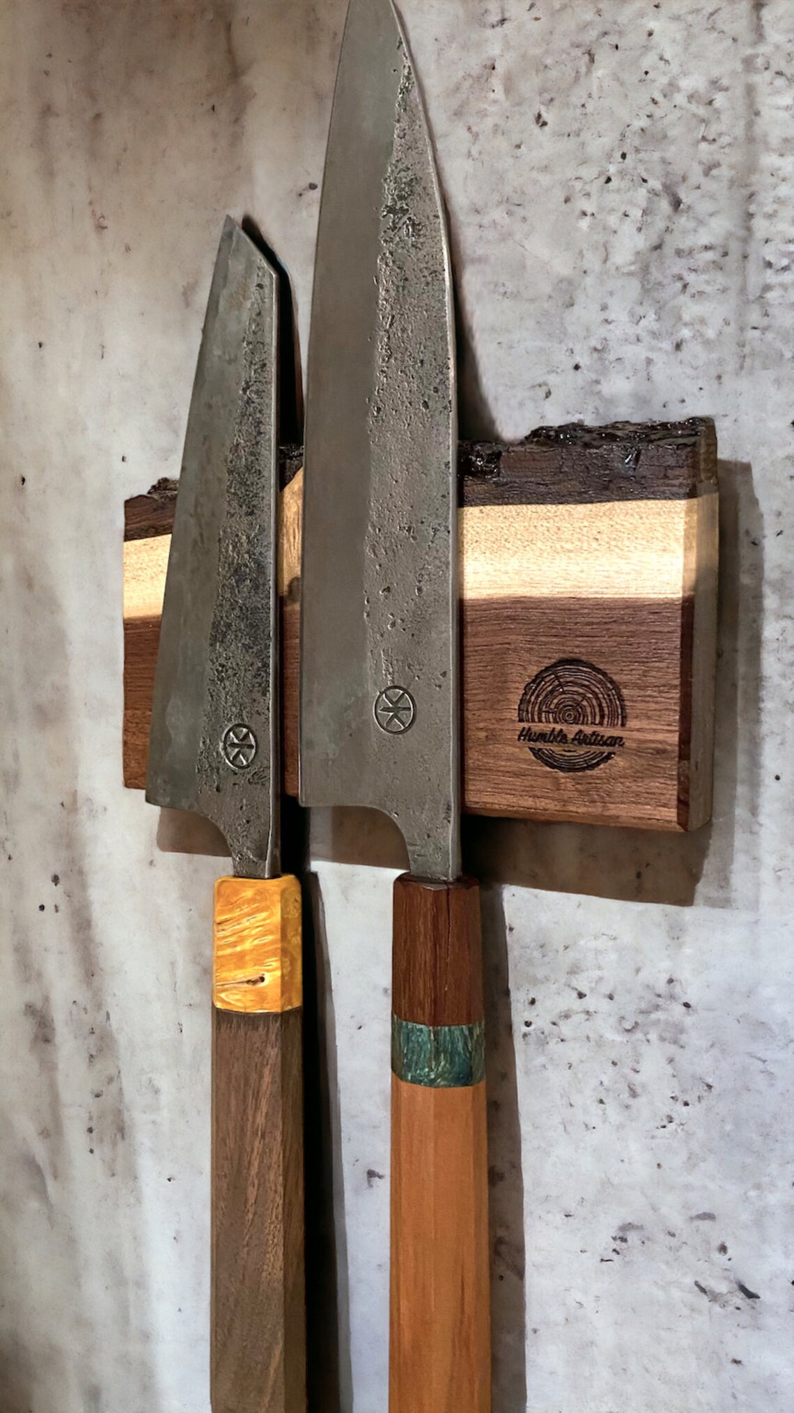 Magnetic Knife Rack Holder, Live Edge With Bark Canadian Walnut Knives ...