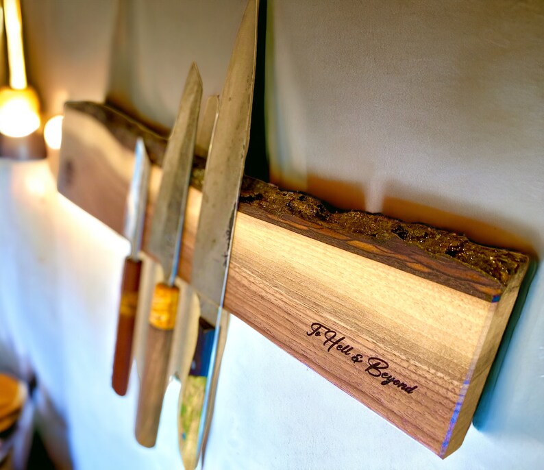 Magnetic Knife Rack Holder, Live Edge With Bark Canadian Walnut Knives ...