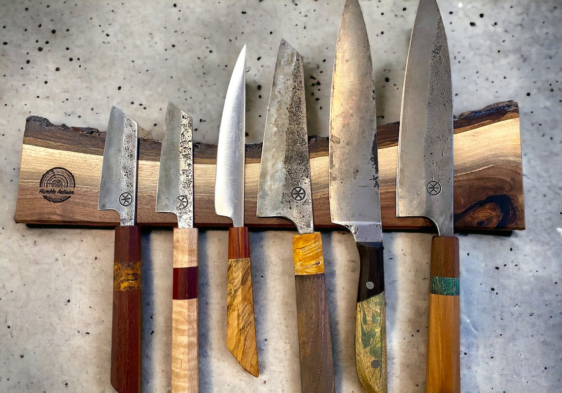 Magnetic Knife Rack Holder, Live Edge With Bark Canadian Walnut Knives ...