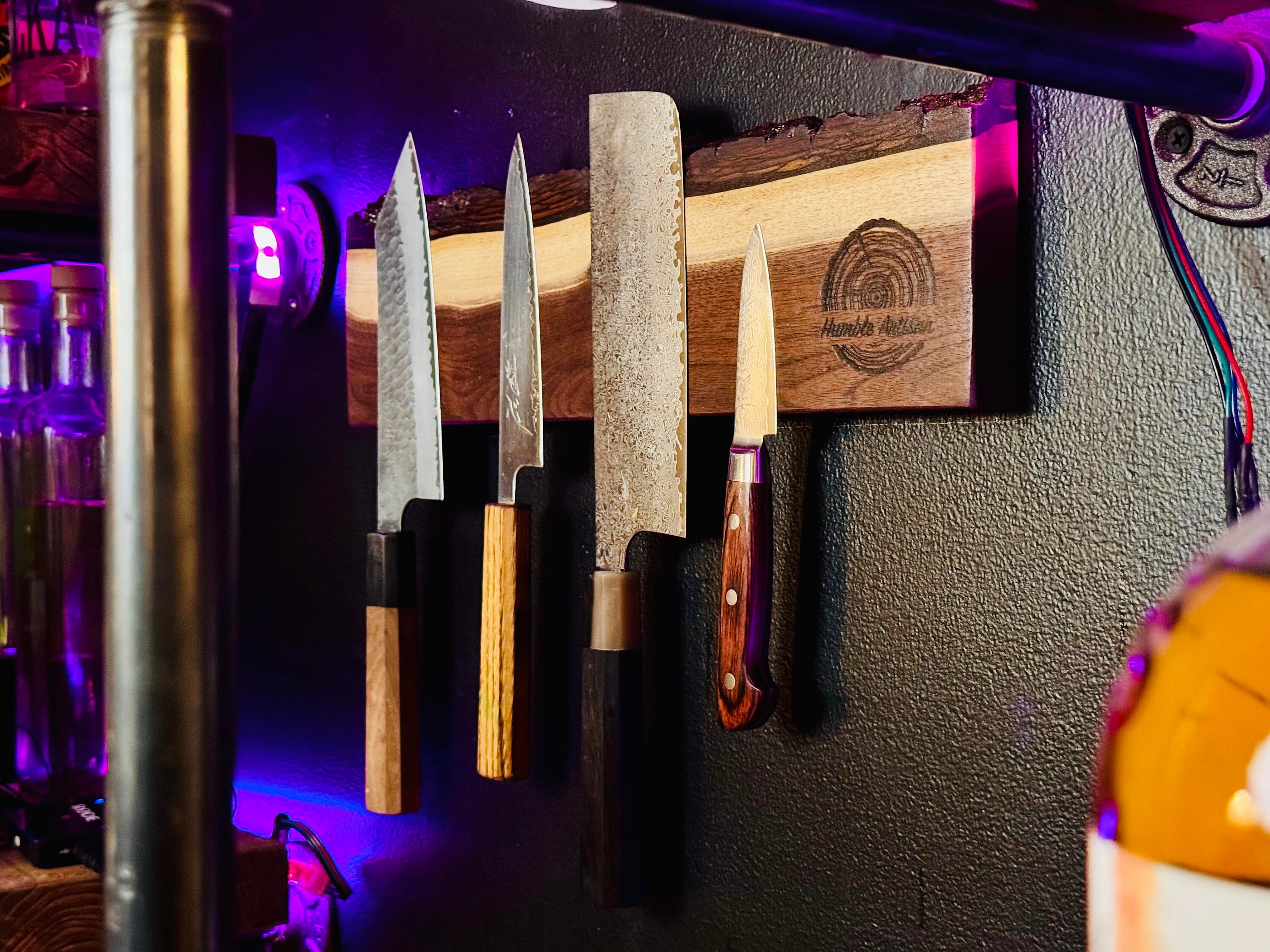 Magnetic Knife Rack Holder, Live Edge With Bark Canadian Walnut Knives ...