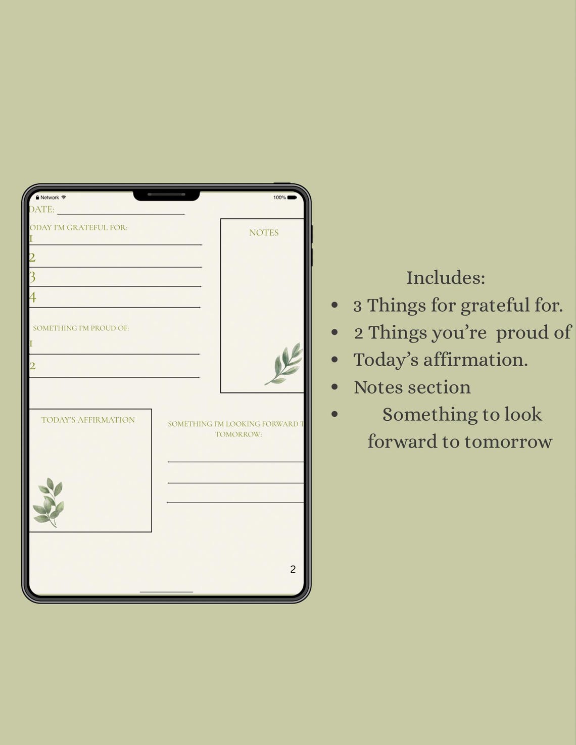 Digital Gratitiude Journal, Goodnotes Journal, Green Digital Journal - Etsy