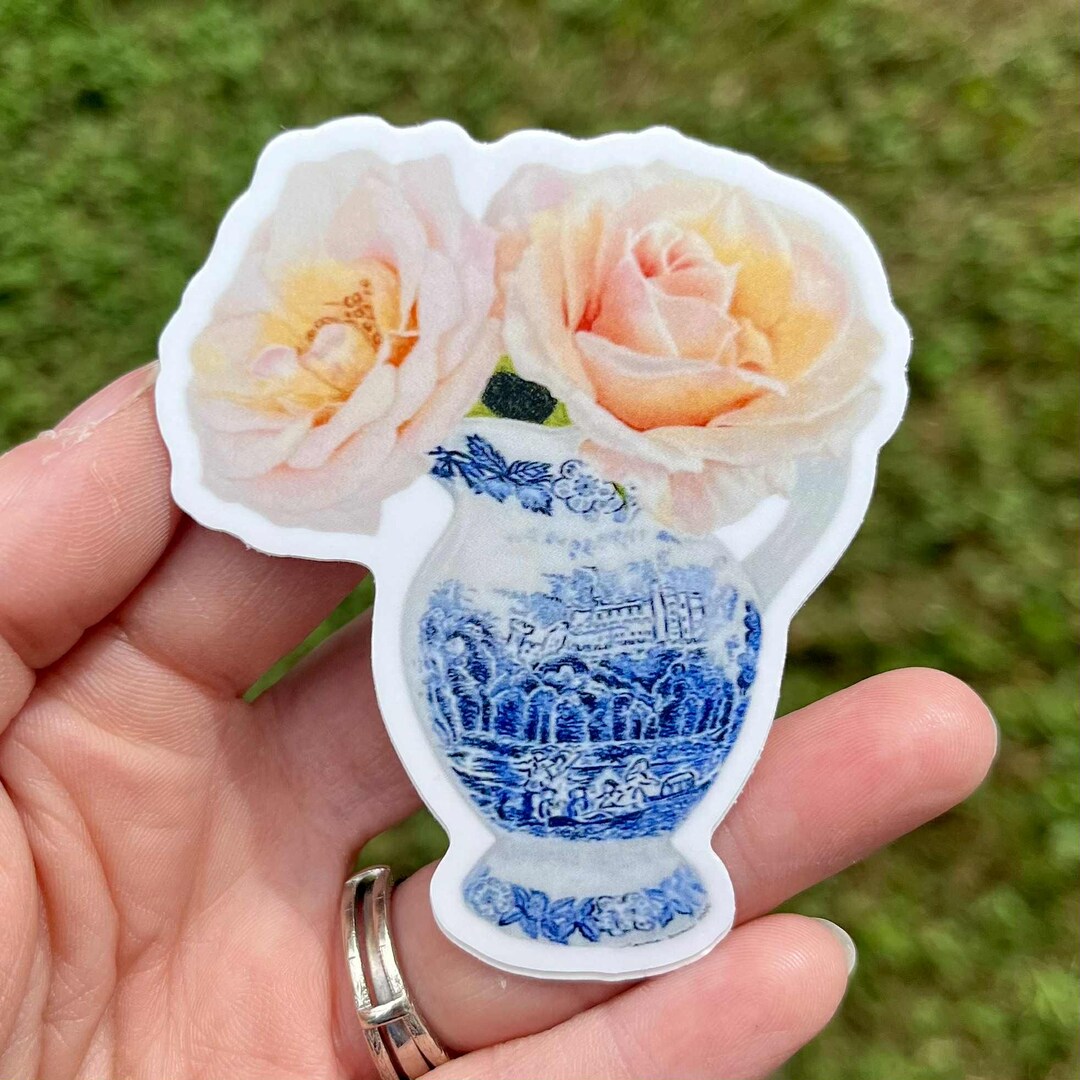 Illustrated Rose Vinyl Sticker, Floral Sticker, Waterproof Sticker ...