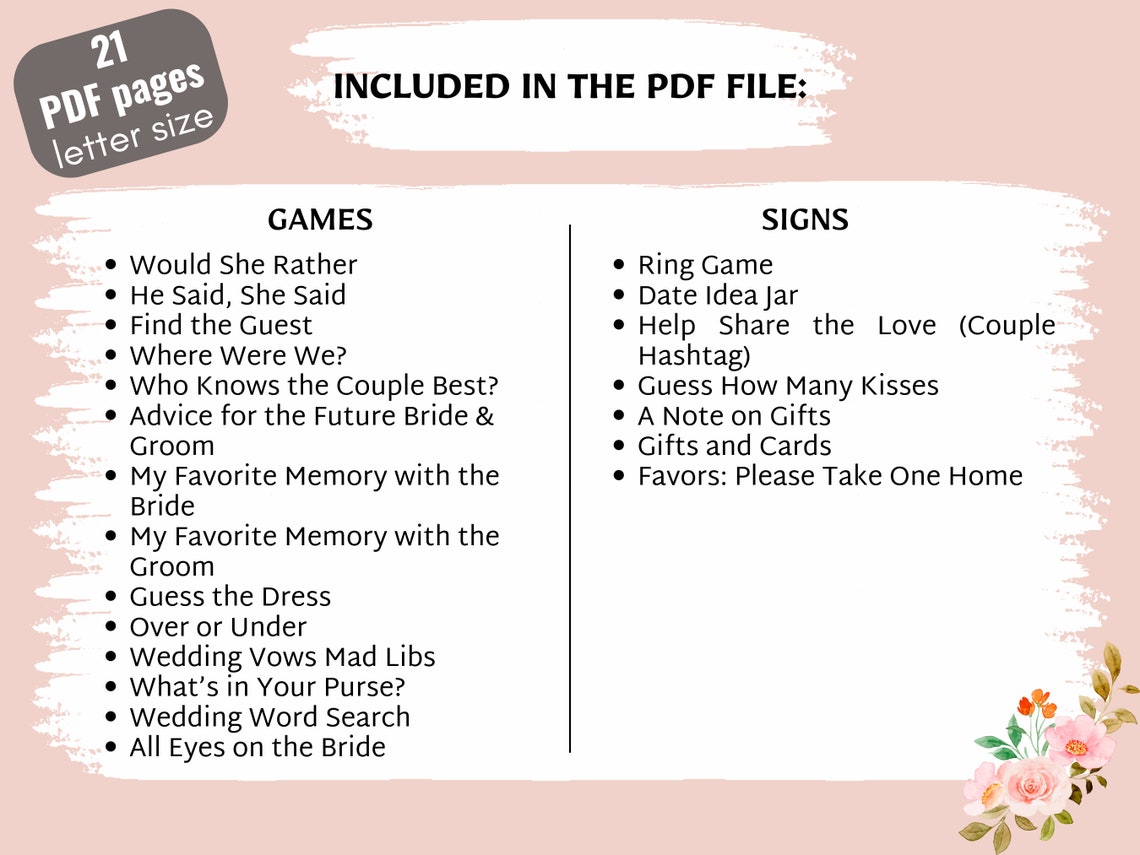 Printable Bridal Shower Games & Signs Bundle, Floral Engagement Party ...