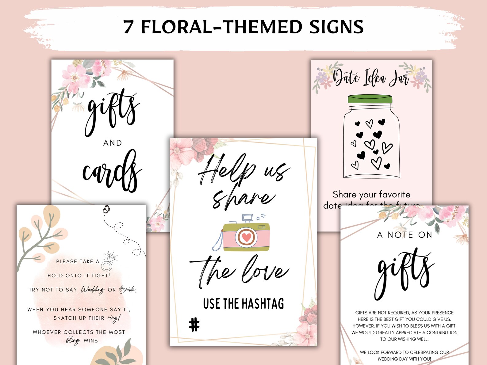 Printable Bridal Shower Games & Signs Bundle, Floral Engagement Party ...