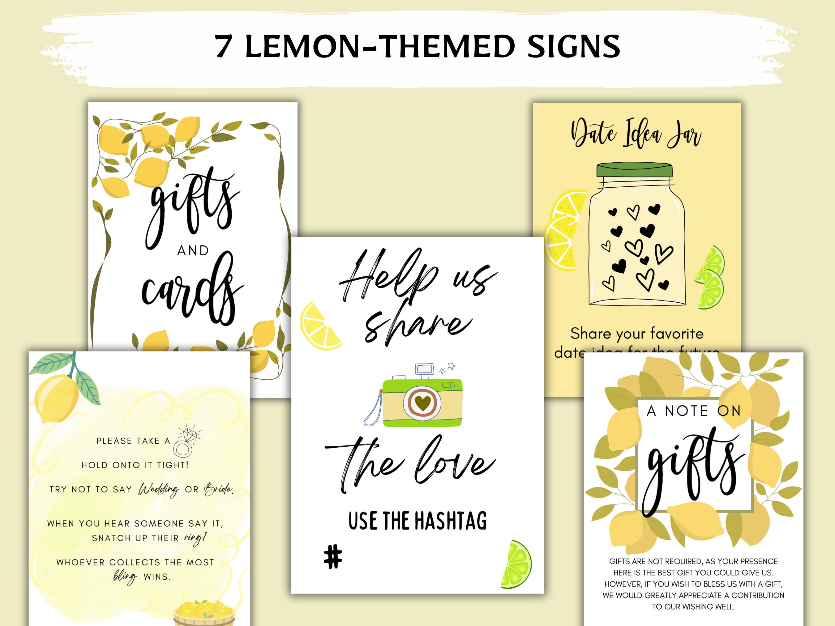 Printable Bridal Shower Games & Signs Bundle, Lemon-themed Engagement ...