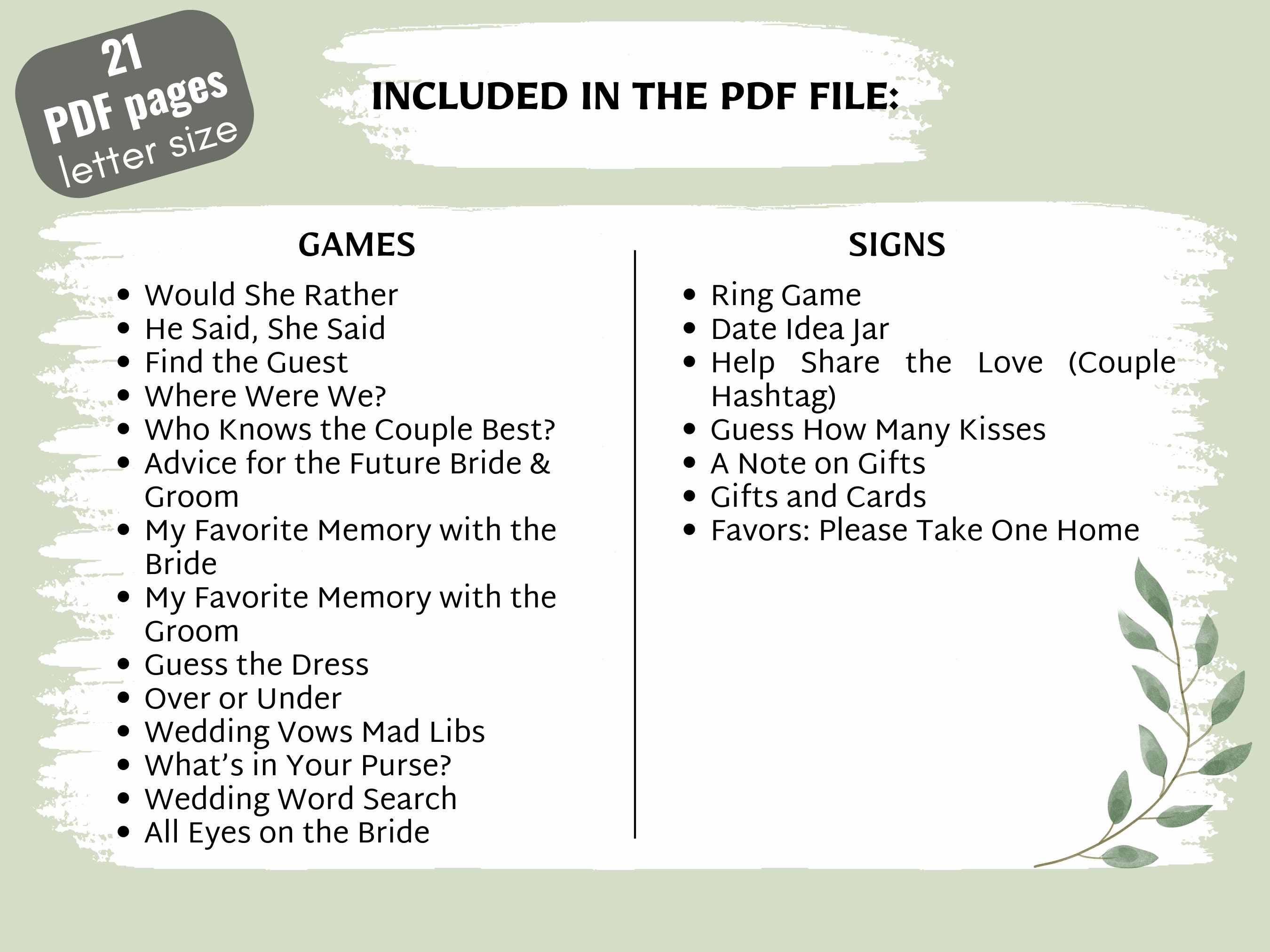 Printable Bridal Shower Games & Signs Bundle, Greenery-themed ...
