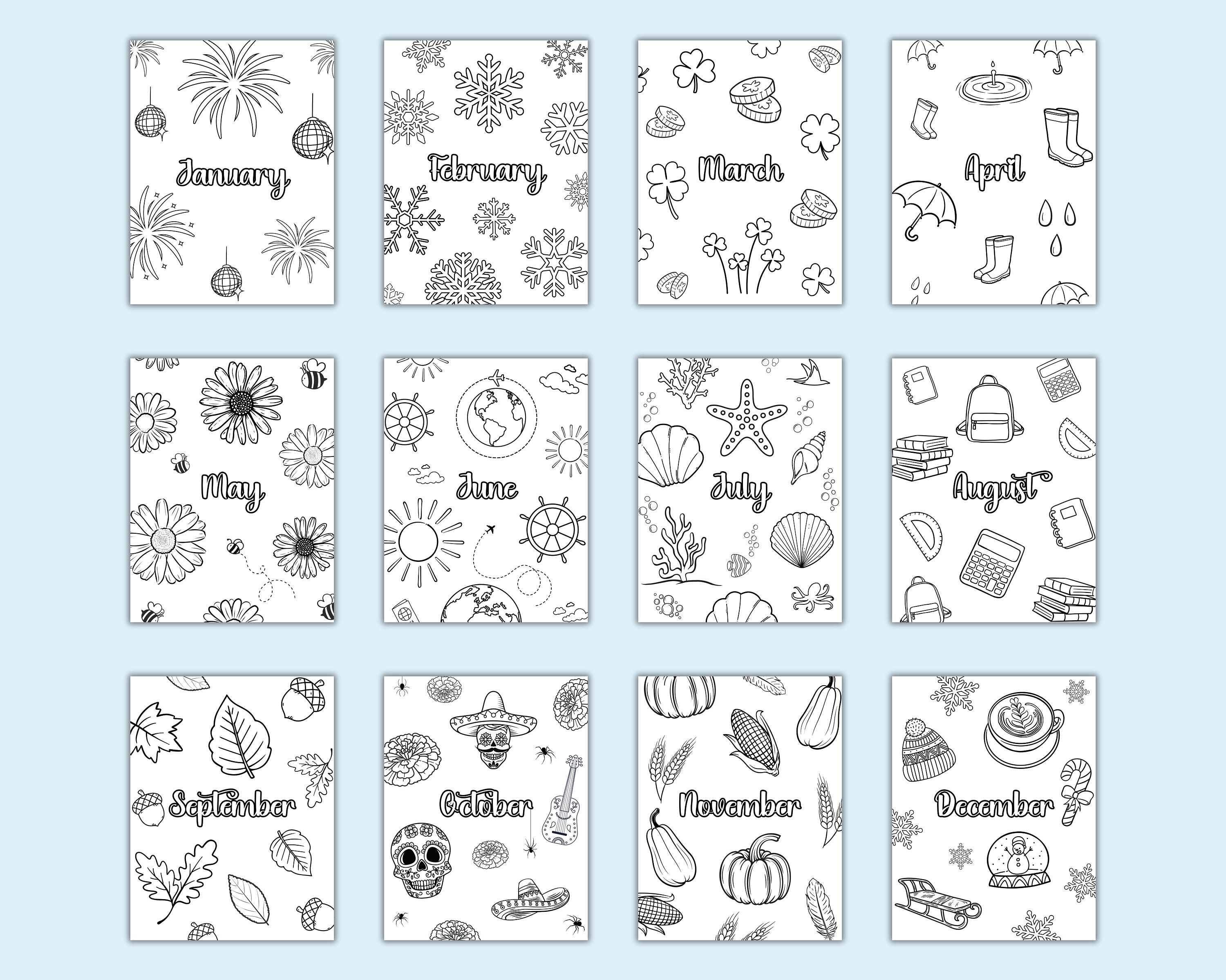 Monthly Planner Cover Page Monthly Title Coloring Pages for Digital ...