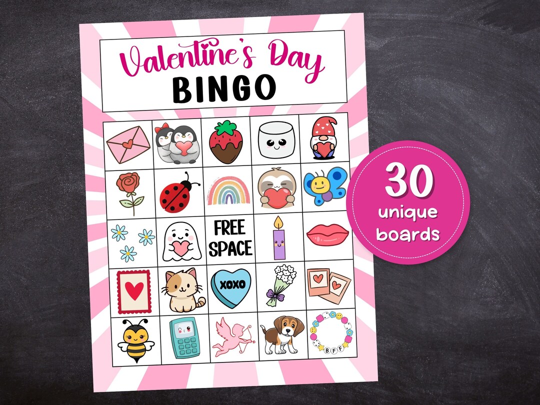 Kids Valentines Day BINGO Cards With 30 Unique Bingo Boards and Calling ...