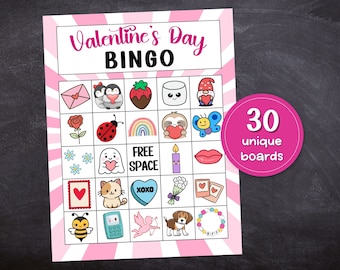 Kids Valentines Day BINGO Cards With 30 Unique Bingo Boards and Calling ...