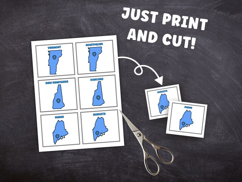 States and Capitals Memory Match Game Northeast Region US Geography 3rd ...