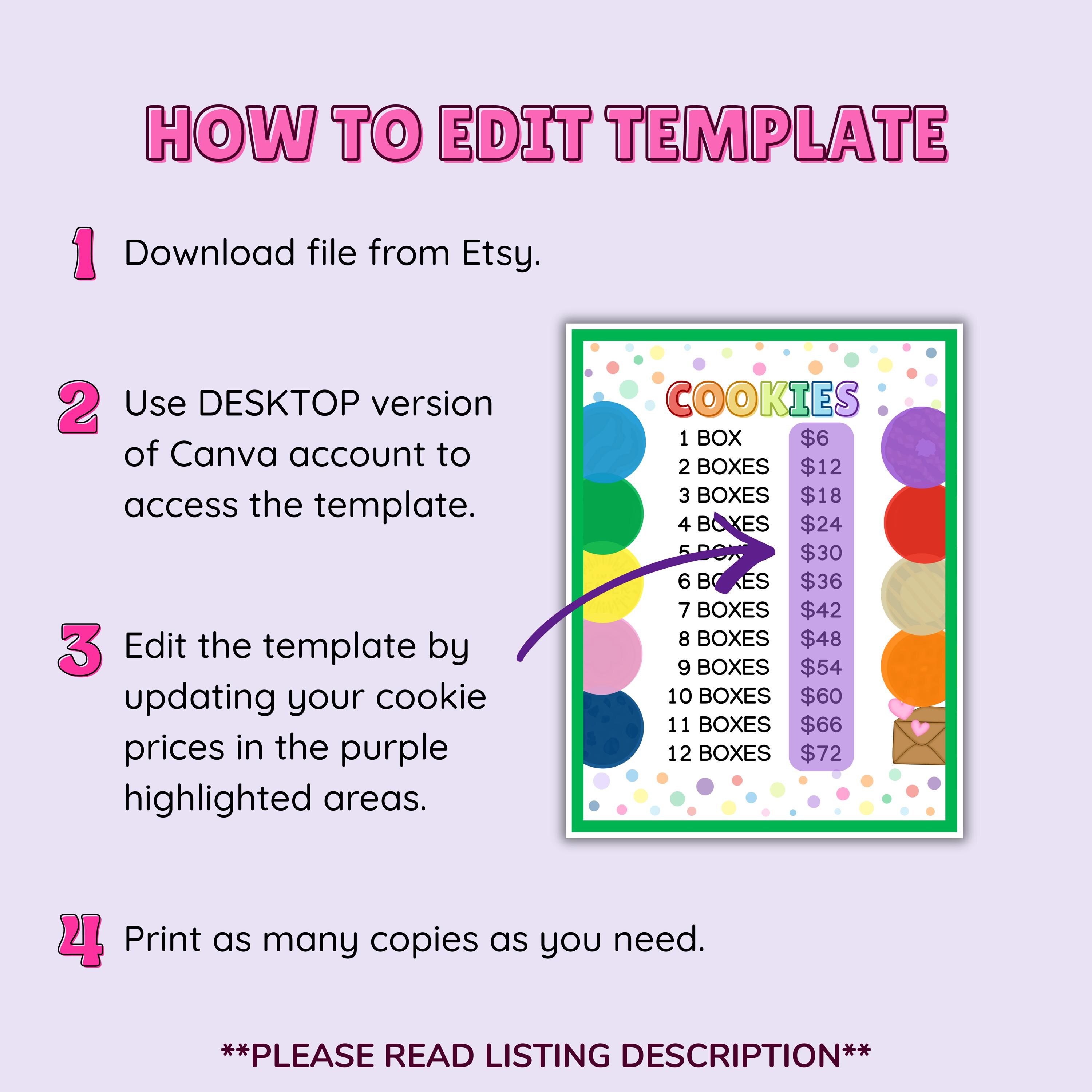 Editable Cookie Price Sheet for Scout Cookie Booth Scout Mom Troop ...