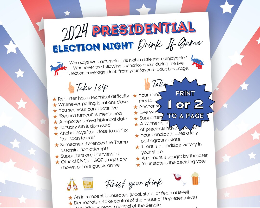 2024 Presidential Election Drinking Game, Election Night Game, Election ...