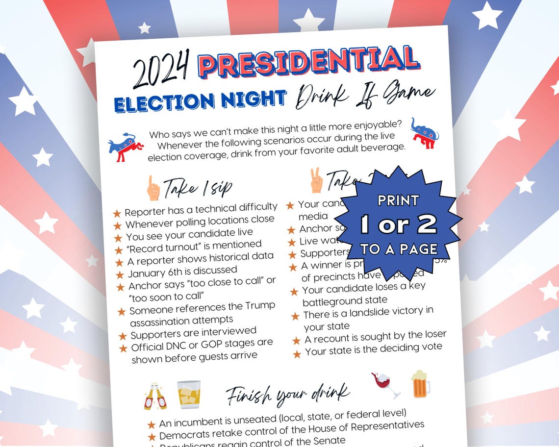 2024 Presidential Election Drinking Game, Election Night Game, Election ...