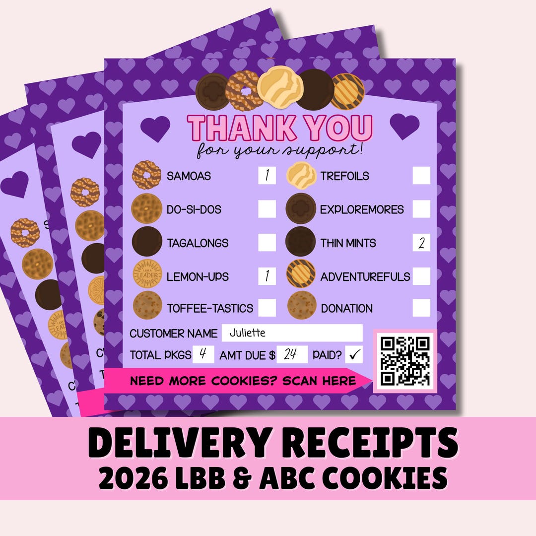 2026 Scout Cookie Delivery Receipt Editable Qr Code Reorder Printable ...