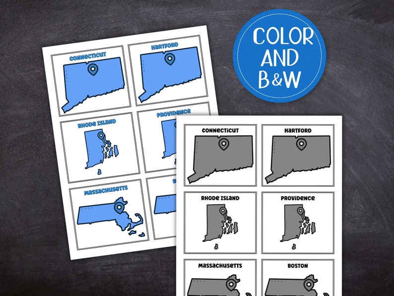 States and Capitals Memory Match Game Northeast Region US Geography 3rd ...