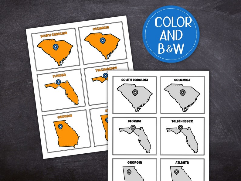 States and Capitals Memory Match Game Southeast Region US Geography 3rd ...