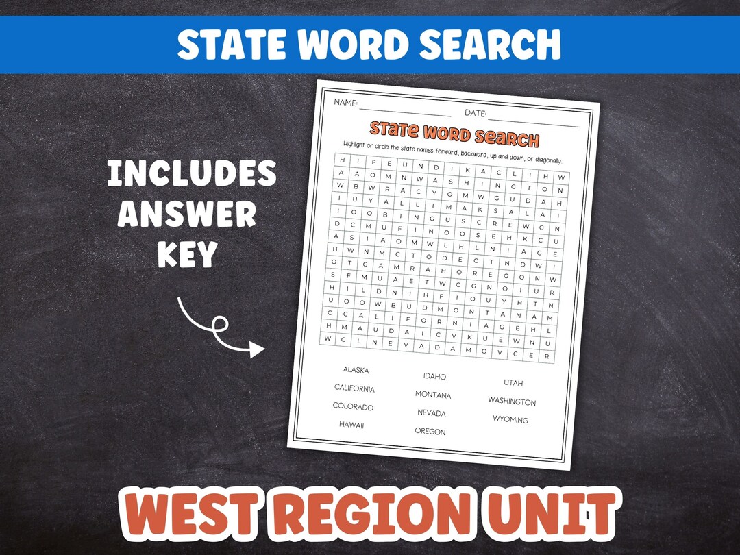 State Word Search Activity West Region US Geography US States and ...