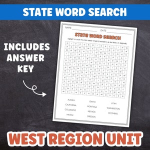 State Word Search Activity West Region US Geography US States and ...