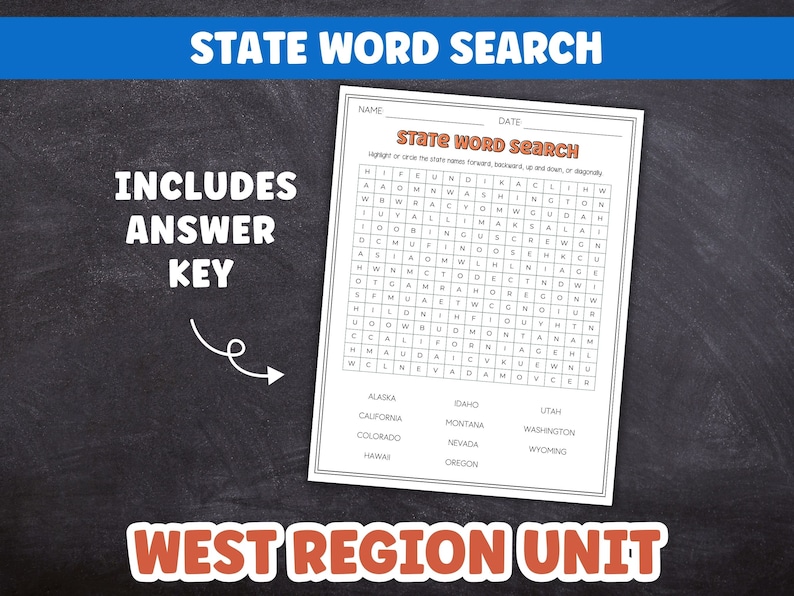 State Word Search Activity West Region US Geography US States and ...