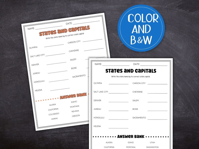 States and Capitals Activity West Region US States and Capitals US ...